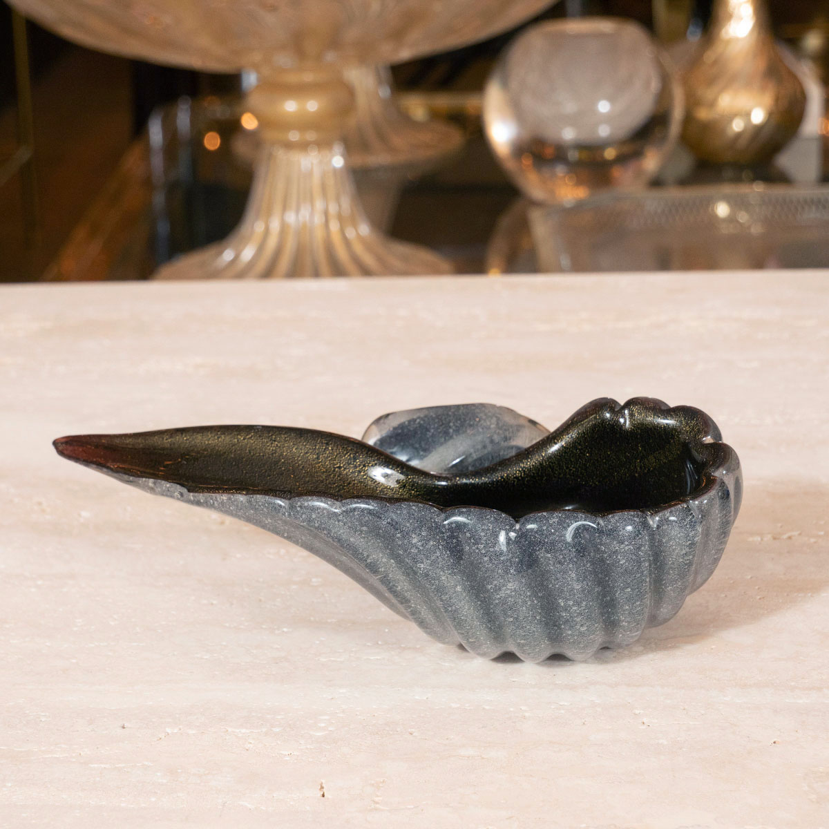 Black Murano glass shell form bowl | Bowls | John Salibello