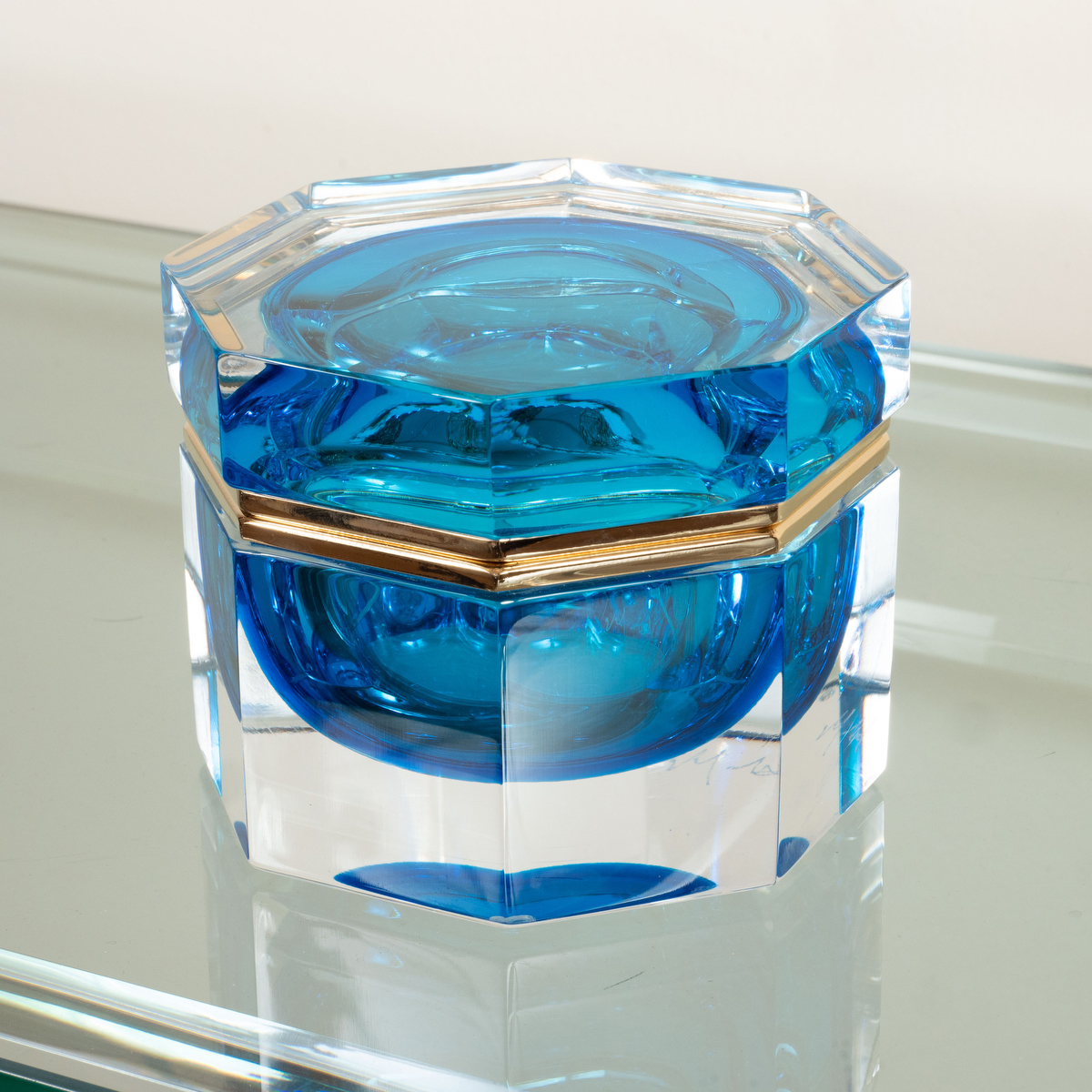 Octagonal peacock blue Murano glass box | Boxes | John Salibello