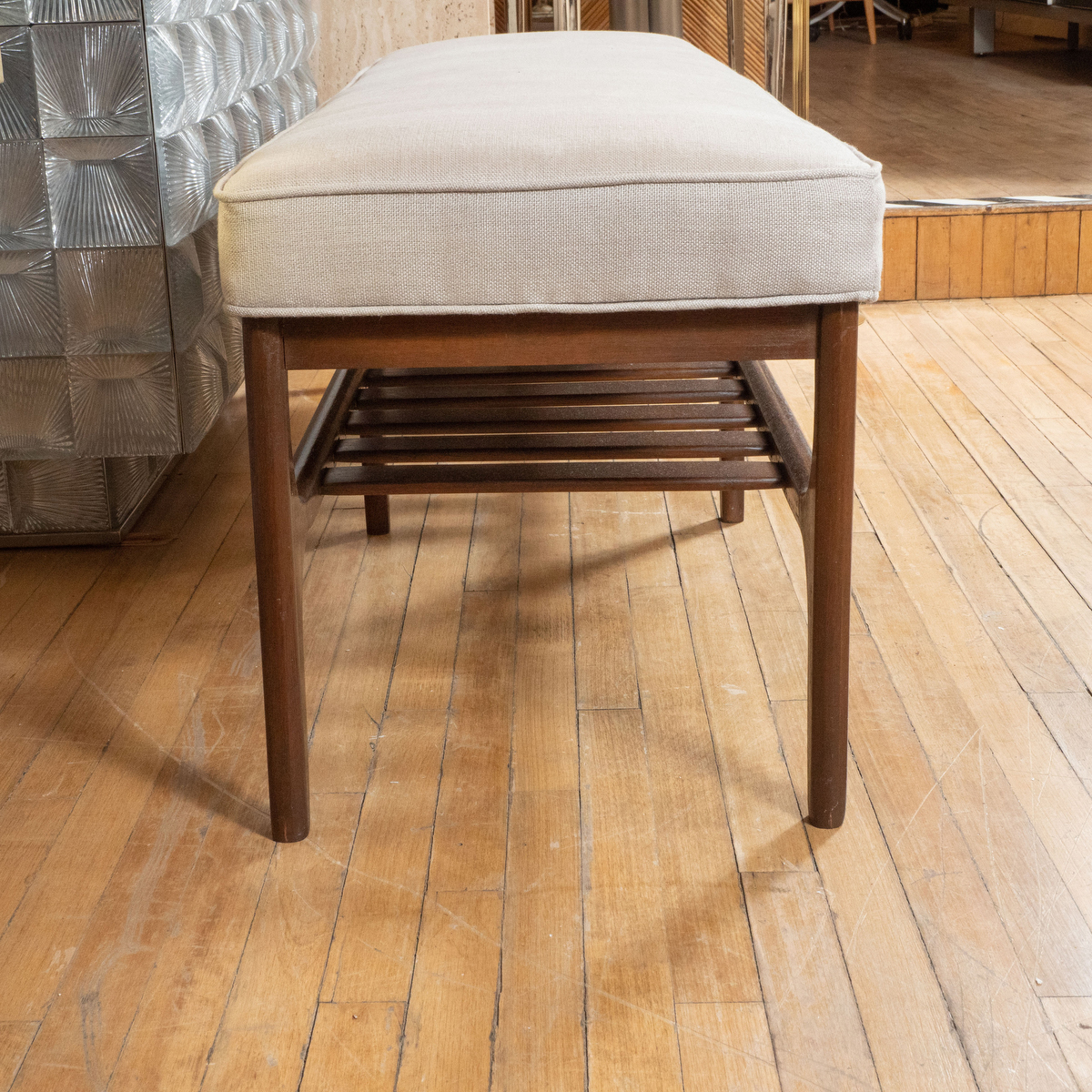 Rectangular wood bench with upholstered seat | Benches | John Salibello