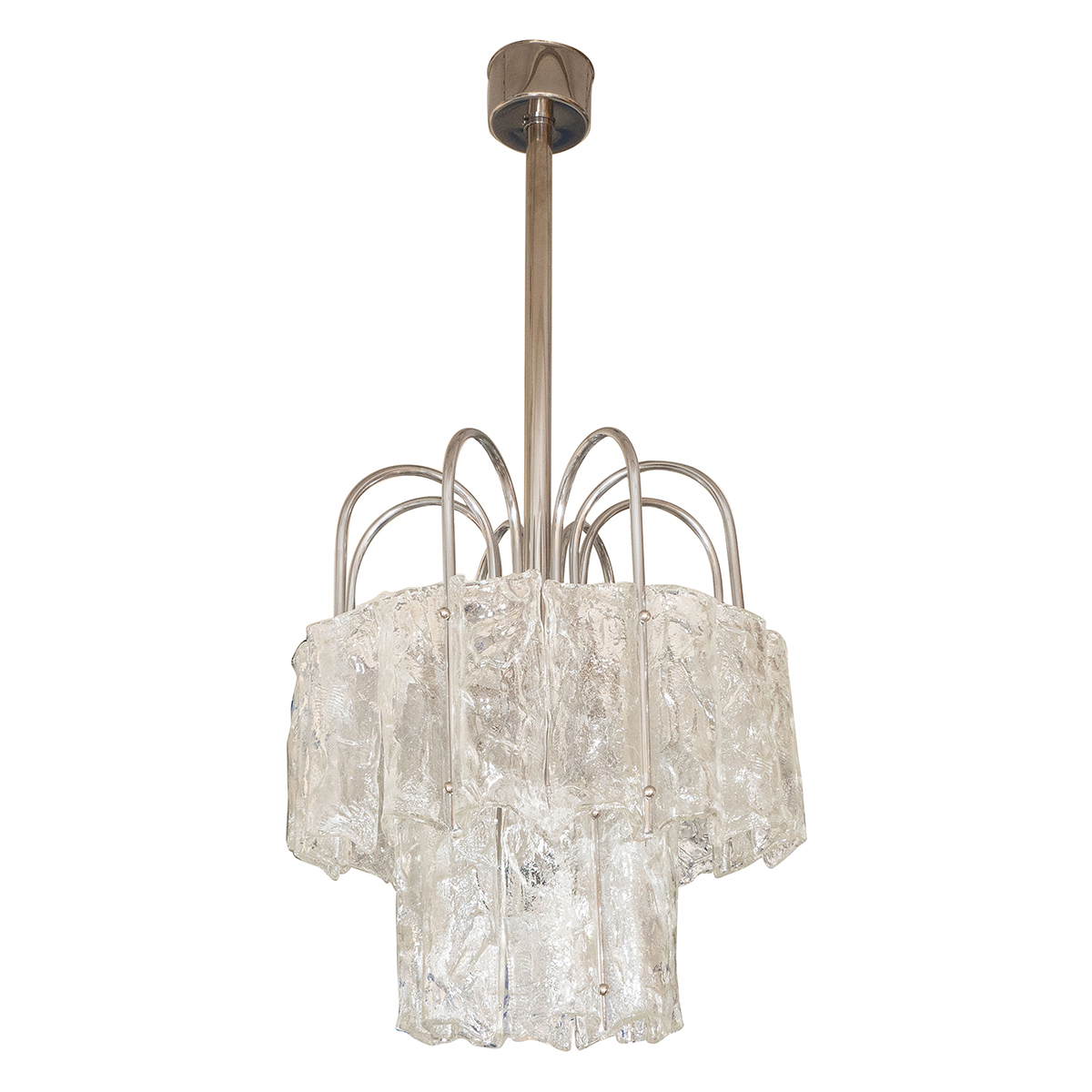 Polished nickel fixture featuring "tulip" form shades | Chandeliers ...