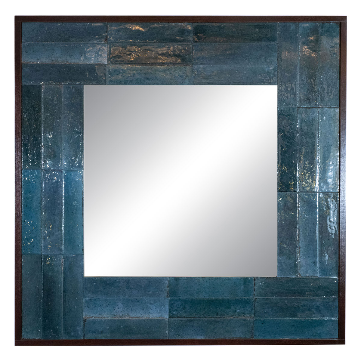 Square blue ceramic tile surround mirror | Wall | John Salibello